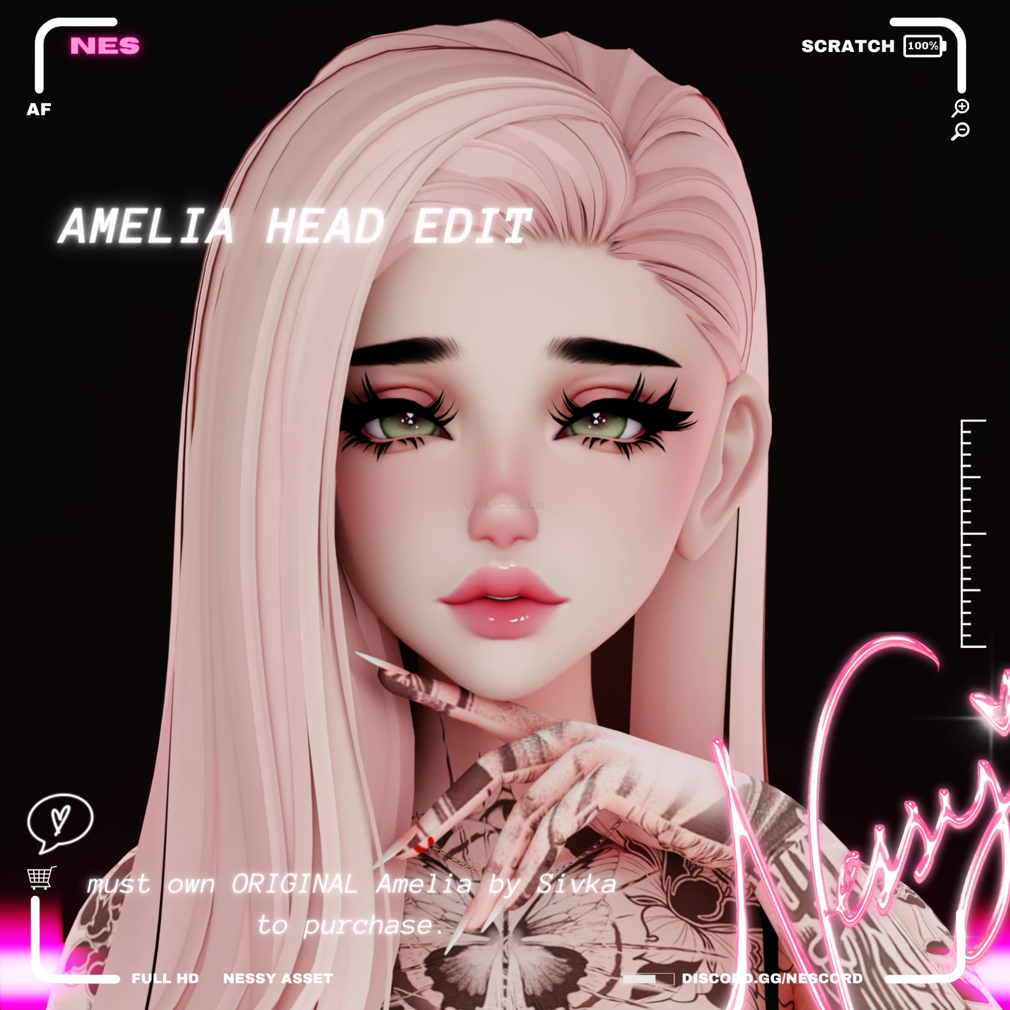 Nessy Amelia Head Edit » VRModels - 3D Models for VR / AR and CG projects