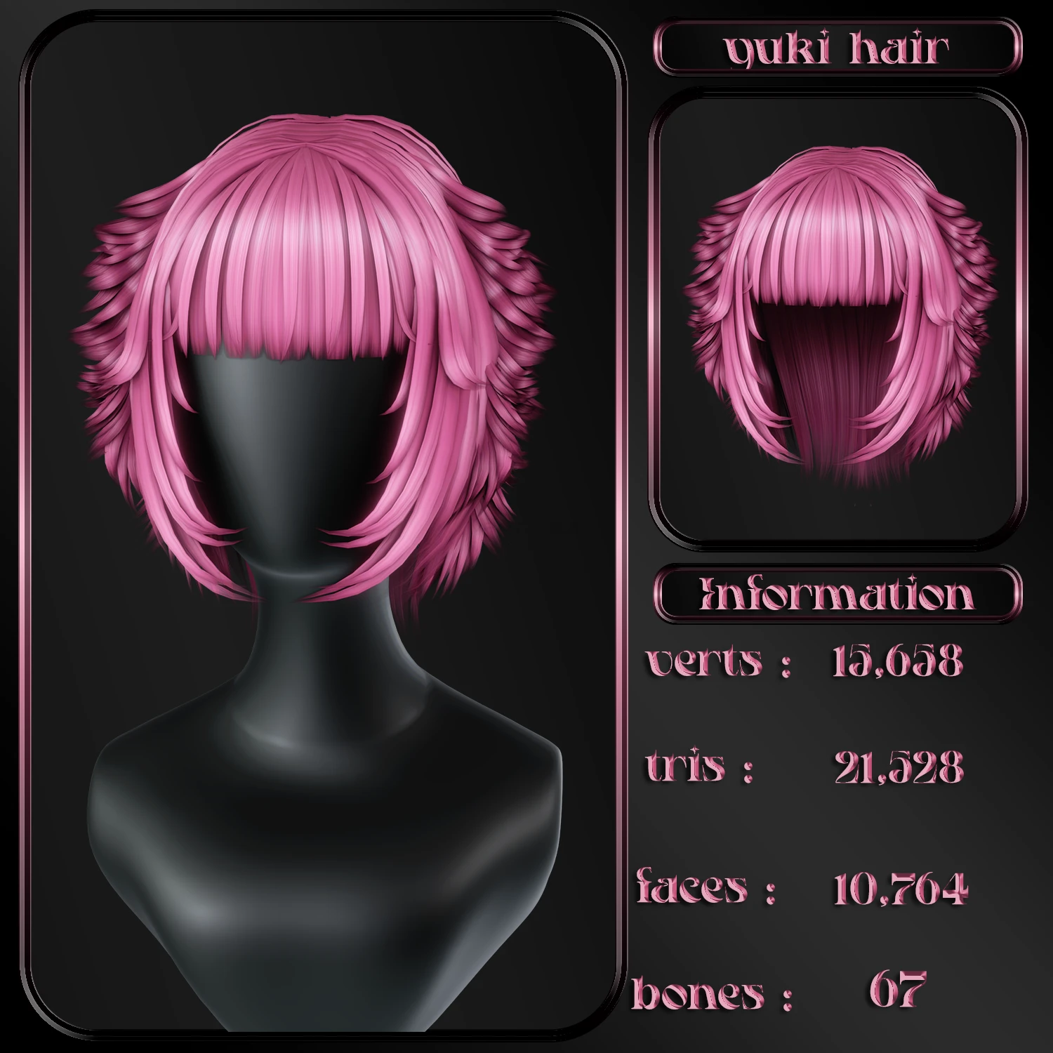 yuki hair » VRModels - 3D Models for VR / AR and CG projects1